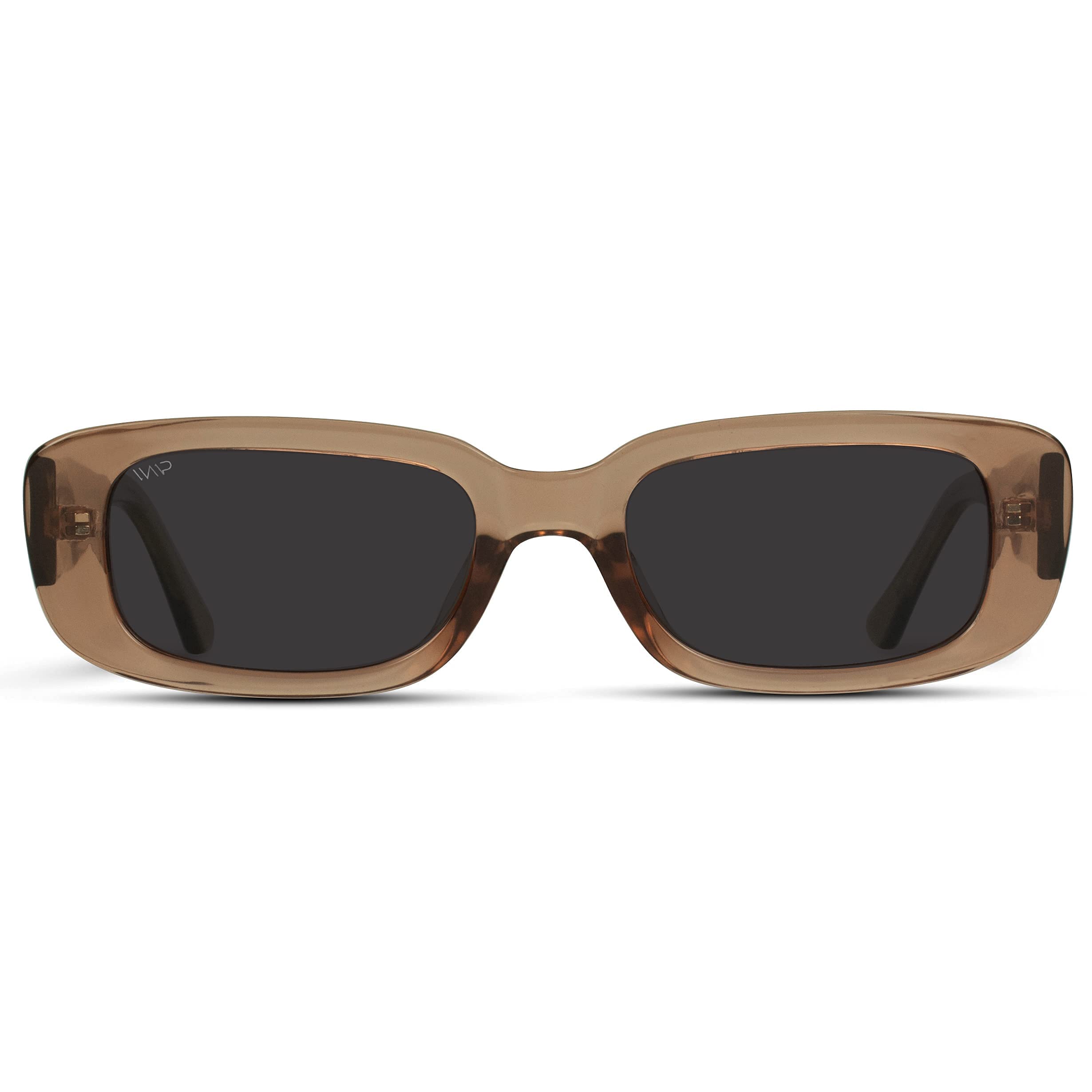 WearMe Pro - Trendy Polarized Rectangular Sunglasses (Crystal Brown Frame/Warm Grey Lens)