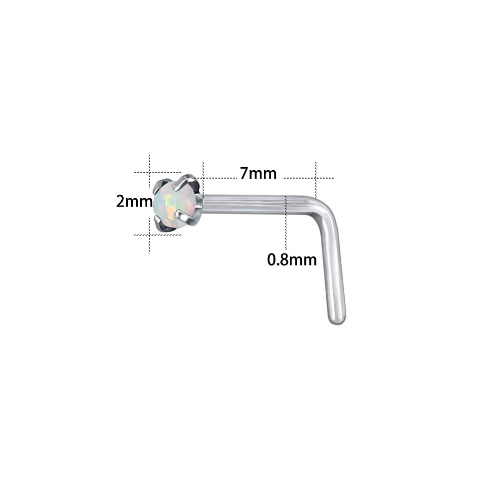 ZS 6 Pieces Opal Nose Studs 20 Gauge Nose Pin Blue Nose Piercing Stud Stainless Steel Nose Stud Retainer L-Shape (6PCS L-shaped Nose Rings)