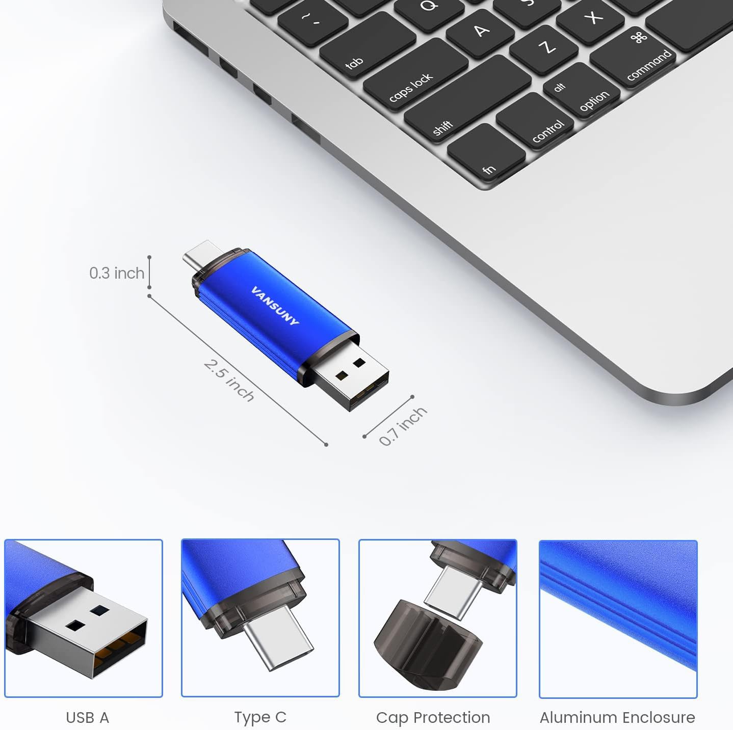 Vansuny Micro USB Flash Drive 32G OTG Flash Drive Compatible with Android Smartphone Tablet Micro-USB Dual Memory Stick for Laptop PC Mac Computer Car Audio Projector, Blue