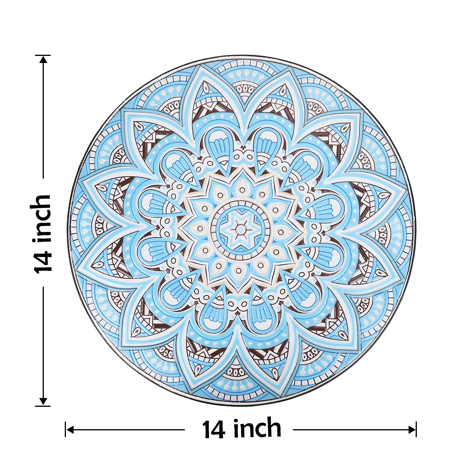 Vipush Mosaic Outdoor Side Table, 14" Round Folding End Table, Patio Accent Table Indoor Plant Stand for Living Room,Geramic Table Top Black Iron,Light Blue