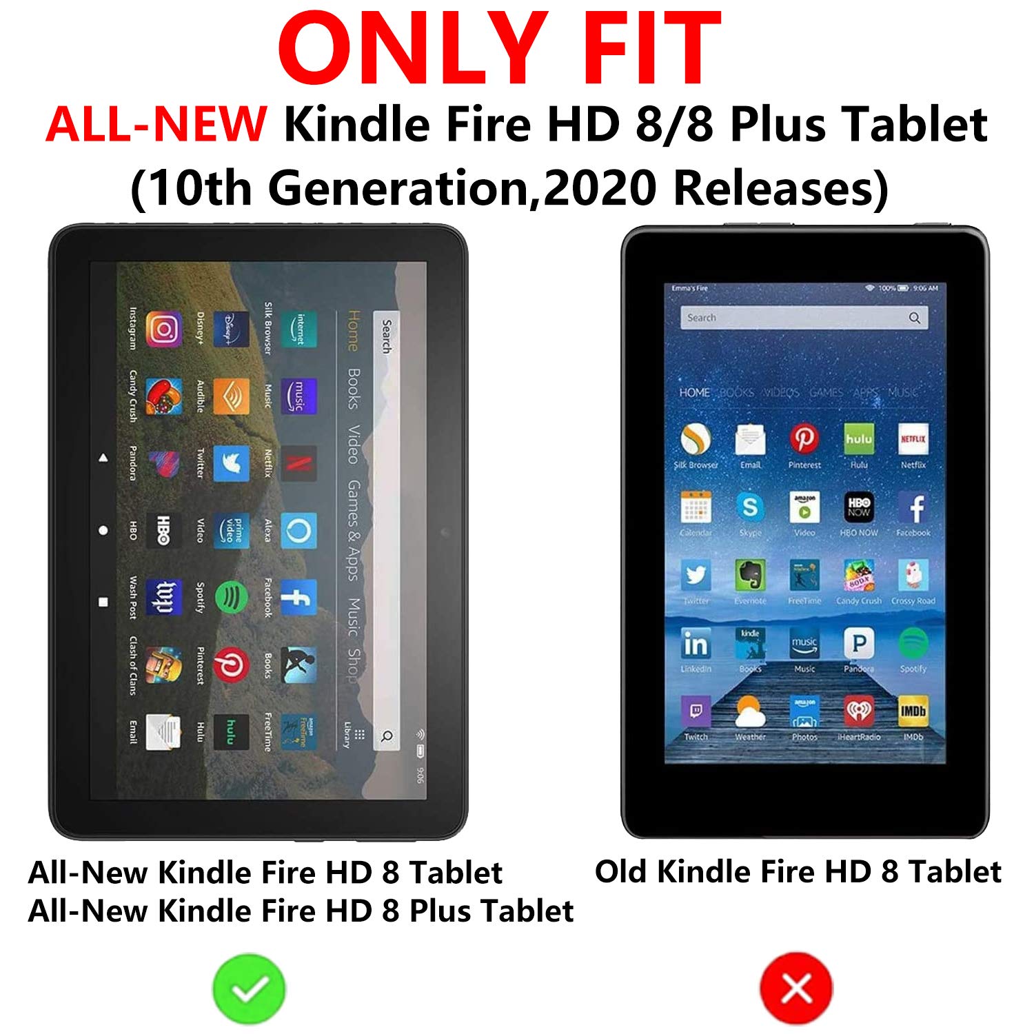 ZoneFoker Case for All-New Fire HD 8 Tablet(10th Generation,2020 Release)& Fire HD 8 Plus Tablet, PU Leather Folio Case Multi-Angle Viewing Smart Auto Wake/Sleep Cover with Stylus Holder