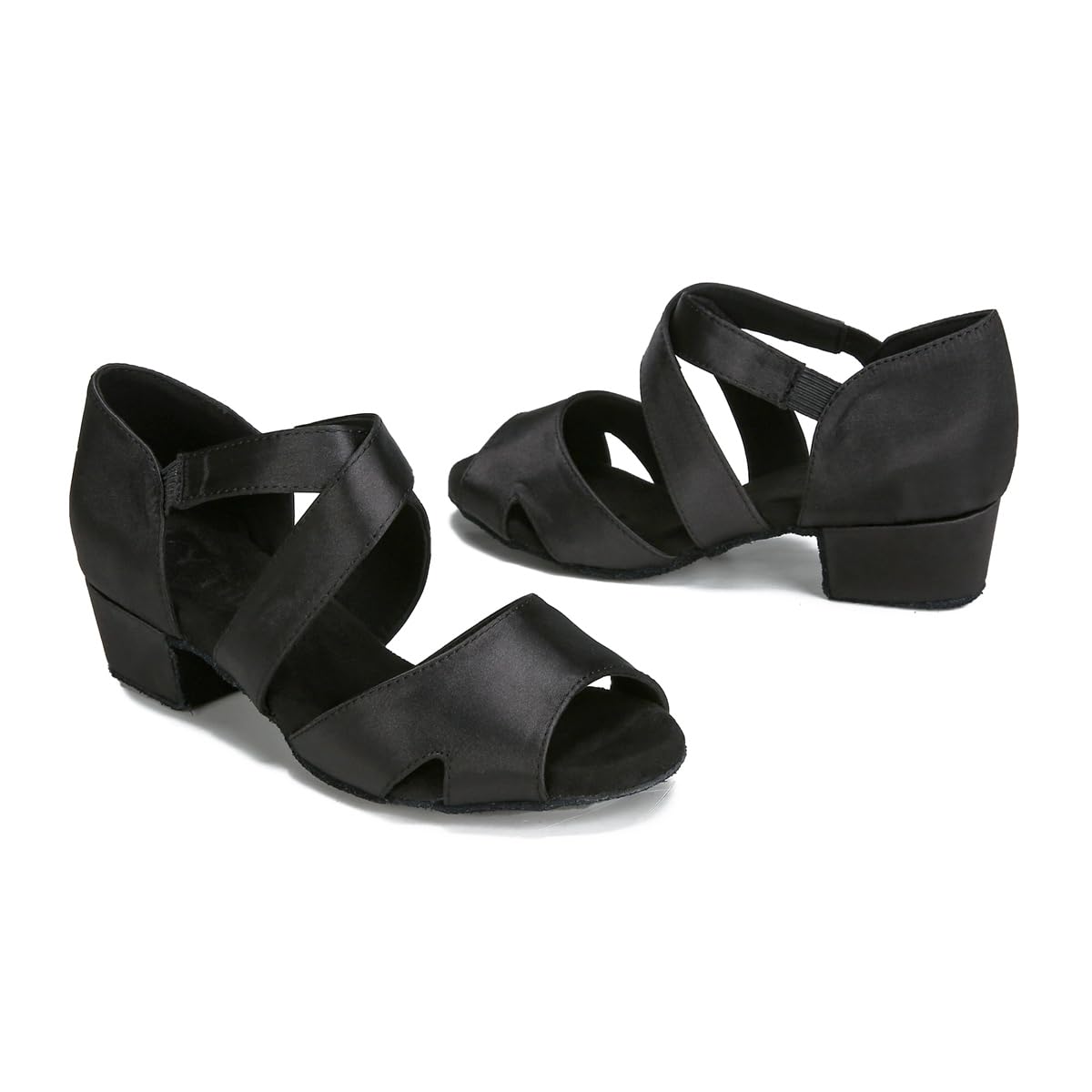 YYTing Women Swing Latin Ballroom Dance Shoes (Suede Sole, Elastic Closure) 1.5 inch Heel YT27(8.5,Black)