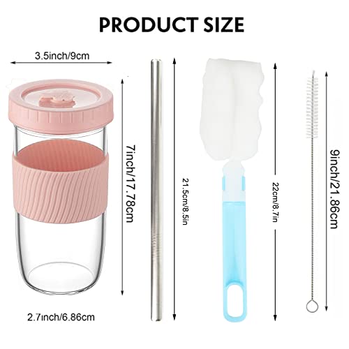 Zrlljp Reusable Boba Cup Bubble Tea Cup 4 Pack, 24Oz Wide Mouth Smoothie Cups with Lid,Silicone Sleeve & Angled Wide Straws, Leakproof Glass Mason Jars Drinking Boba Cup Travel Tumbler for Large Pearl