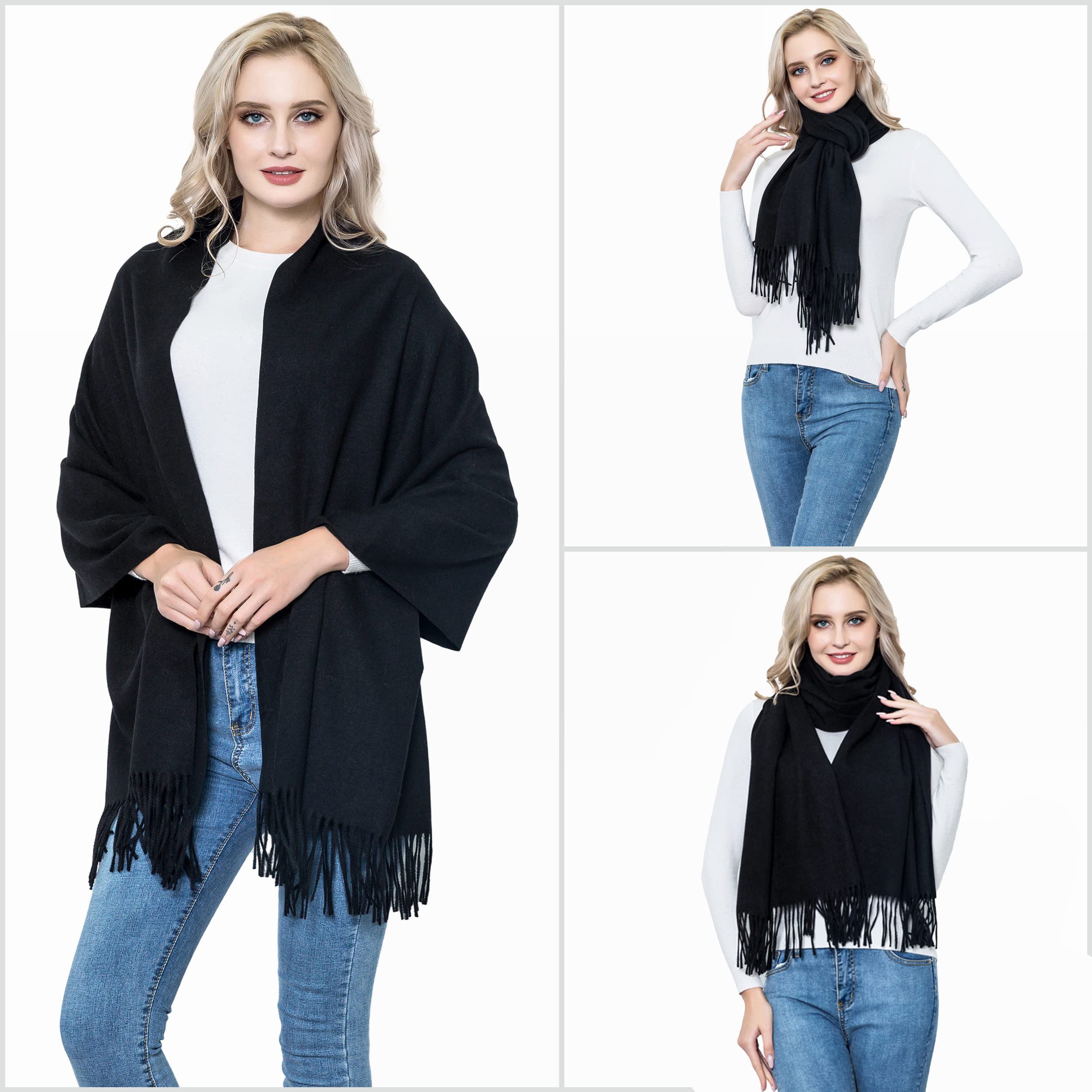 vimate Pashmina Shawl and Wraps for Evening Dresses, Soft Warm Pink Wedding Pashmina Shawls and Wraps for Ladies/Women(Black)