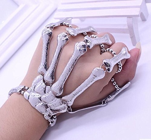 Punk Steampunk Black Skull Finger Hand Bond Bracelet Goth Skeleton Bones Bangle