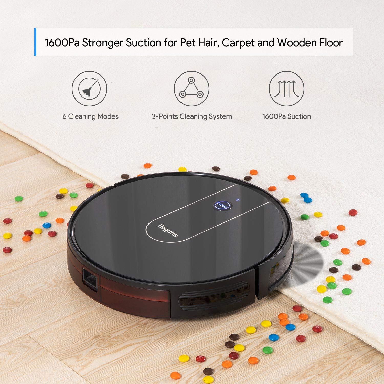 Robot Vacuum - 1600PA Wi-Fi Connected APP Schedule Cleaning Robotic Vacuum Cleaner , Striped Panel, 2.7" Super-Slim, Boundary Strips Included, Ideal for Pet Hair, Hard Floors, Carpets