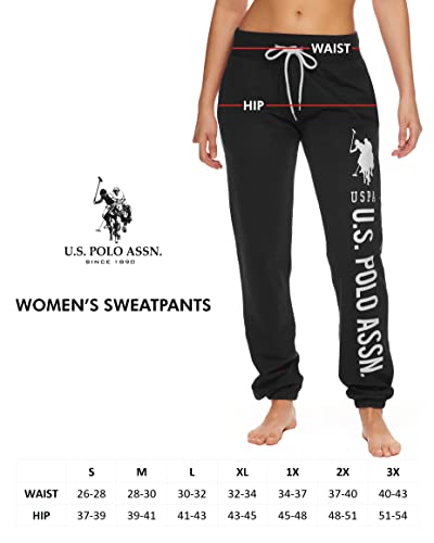 U.S. Polo Assn. Essentials Womens Sweatpants – Plus Size Loungewear (Light Pink Heather With Stripe, 2X)