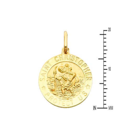 The World Jewelry Center 14k REAL Yellow Gold Religious Saint Christopher Medal Pendant with 1.2mm Singapore Chain Necklace - 24"