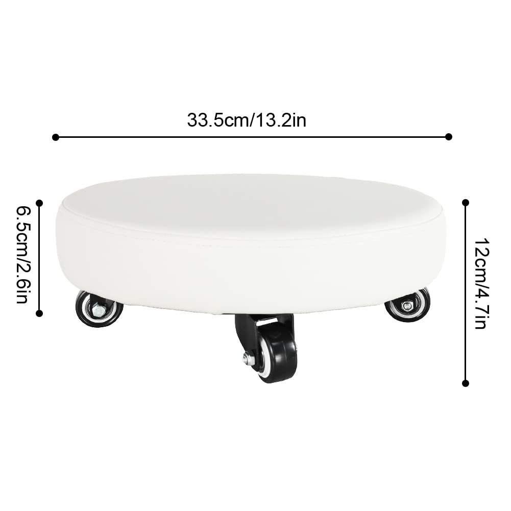 WKWKER Modern Roller Seat 360° Rotating PU Leather Rolling Stool Floor Stools with Universal Caster Ottoman Step Stools Fitness Sport H:4.7" Swivel Wheels for Home Garage Shop (Black)