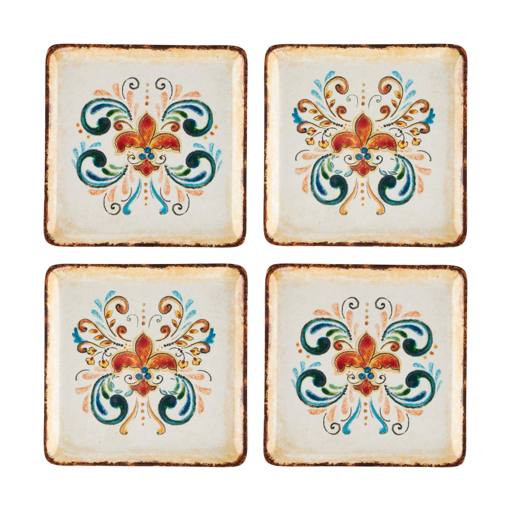 UPware 16-Piece Melamine Dinnerware Set, Includes Dinner Plates, Salad Plates, Dessert Plates, Bowls, Service for 4. (Tuscany)