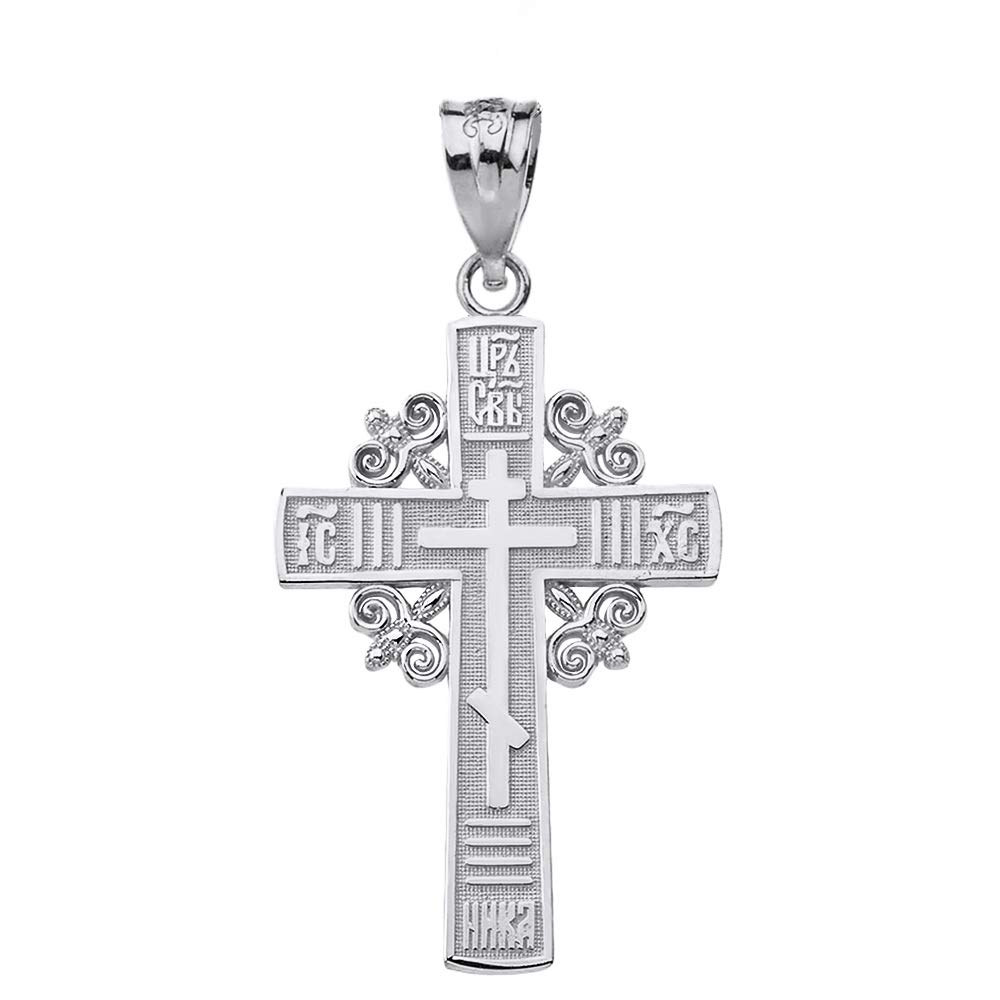 Solid 14k White Gold Russian Orthodox IC XC NIKA Cross Pendant