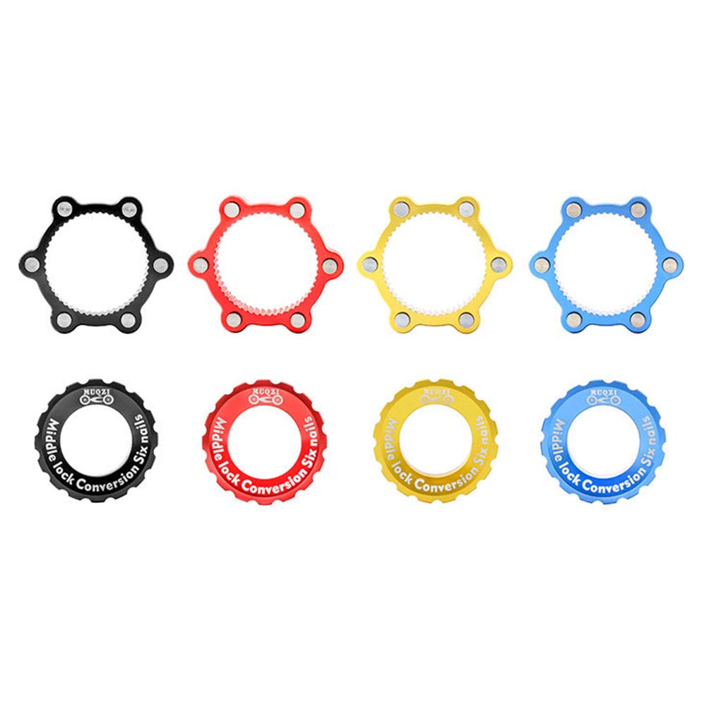 UXELY Bicycle Center Lock 6-Bolt Disc Brake Rotor Adapter, Middle Lock Disc Brake Conversion Seat for Mountain Bikes, Bike Hub Adapter, Centerlock Adaptor 6-Hole Including Lock Ring