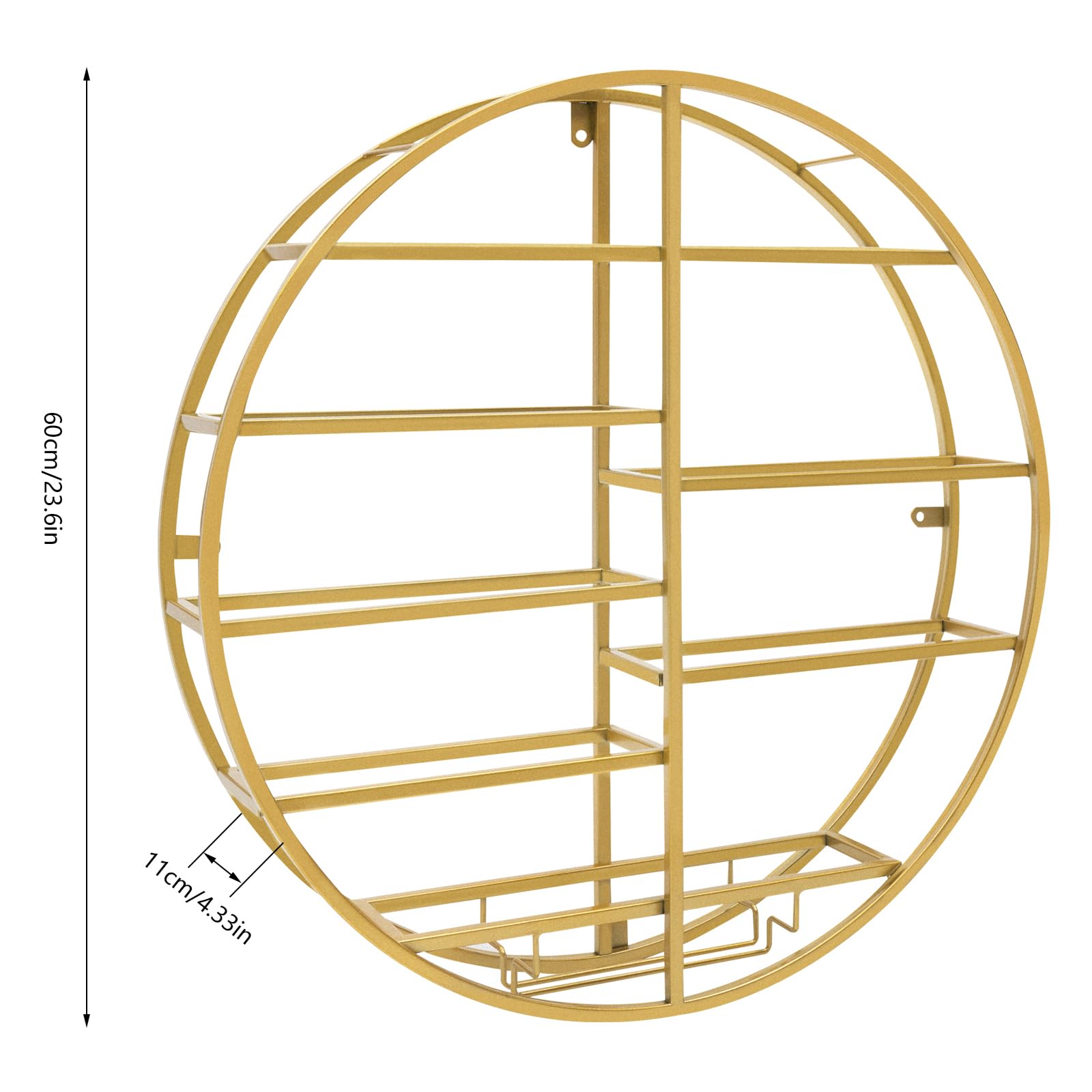 Wine Shelf Wall Mounted, Round Wine Glass Rack Wall Mounted, Metal Hanging Wine Display Holder Organizer, Gold Wine Racks for Home Kitchen Bar Decor Storage, Suitable Goblet Diameter:2.76-3.54in