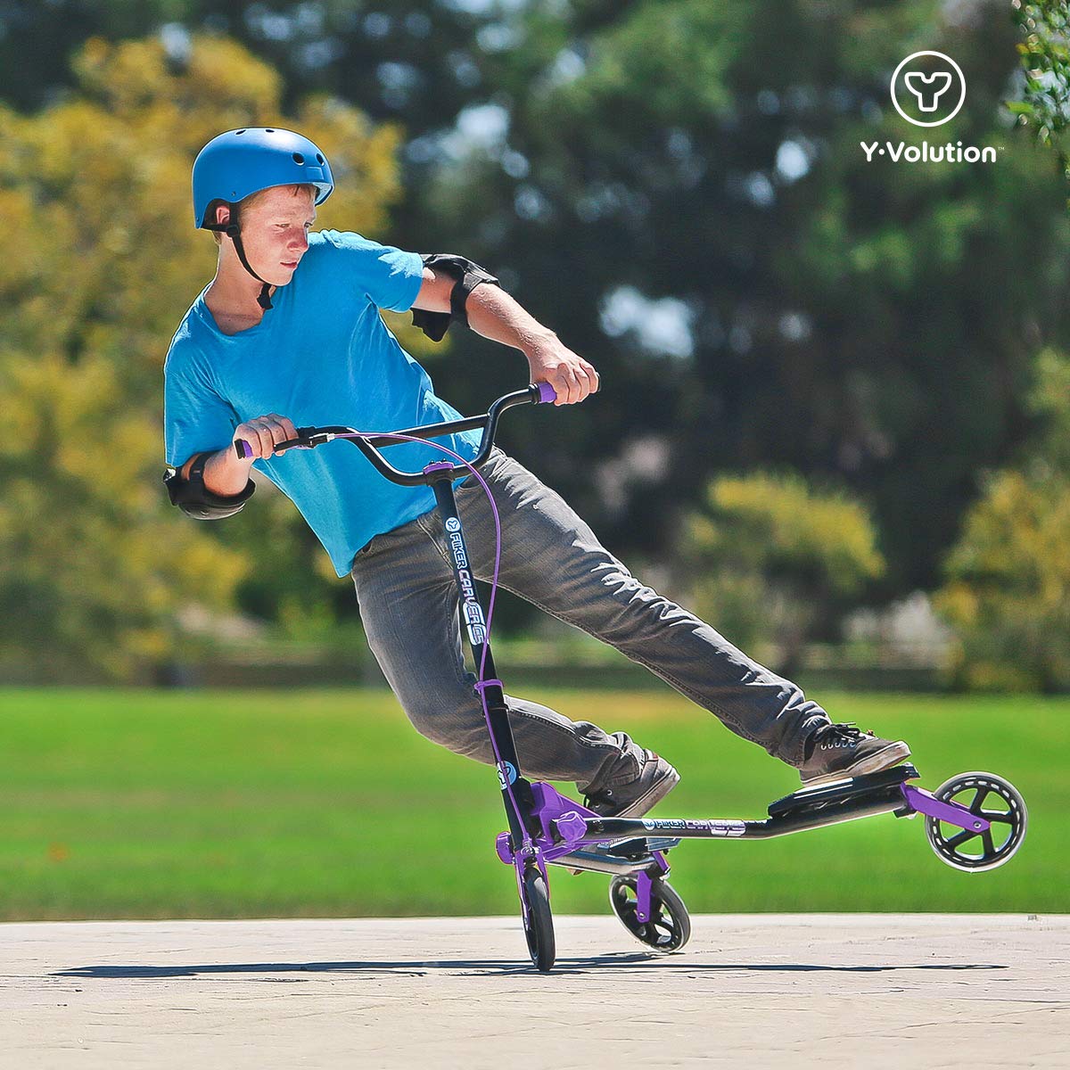 Yvolution Y Fliker Carver C5 Scooter 3 Wheels Foldable Wiggle Scooter Self-Propelling Drifting Scooter for Adults and Kids Ages 9+ Years Old