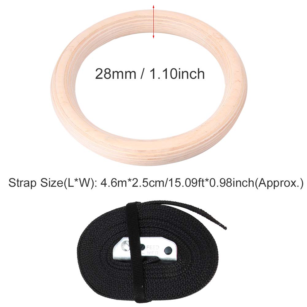 VGEBY Professional Gymnastic Rings Strength Training Birch Wooden Rings with Polyester Straps