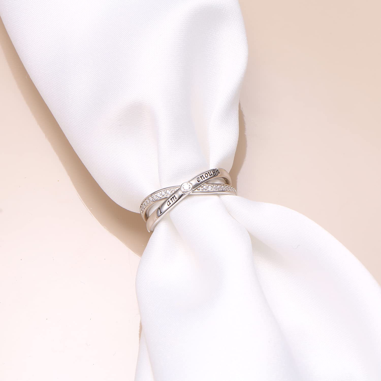 Yearace I am Enough Ring 925 Sterling Silver Inspirational Ring Adjustable Rings for Women Size 7