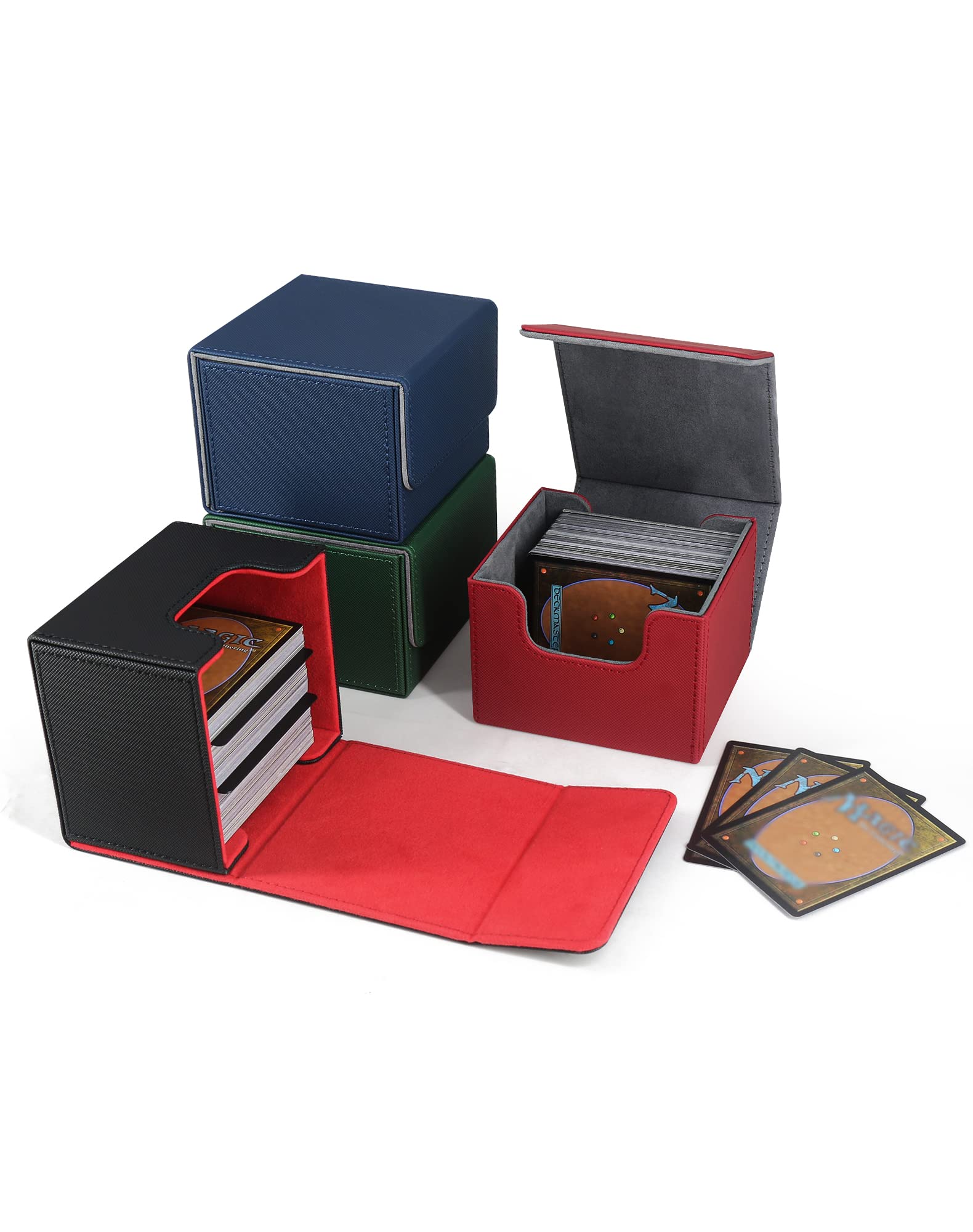 ZLCA Card Deck Box with 2 Dividers for MTG Cards, 150+ Horizontal Card Storage Case Fits 100 Double Sleeved Cards, PU Leather Commander Deck box for TCG CCG (Red)