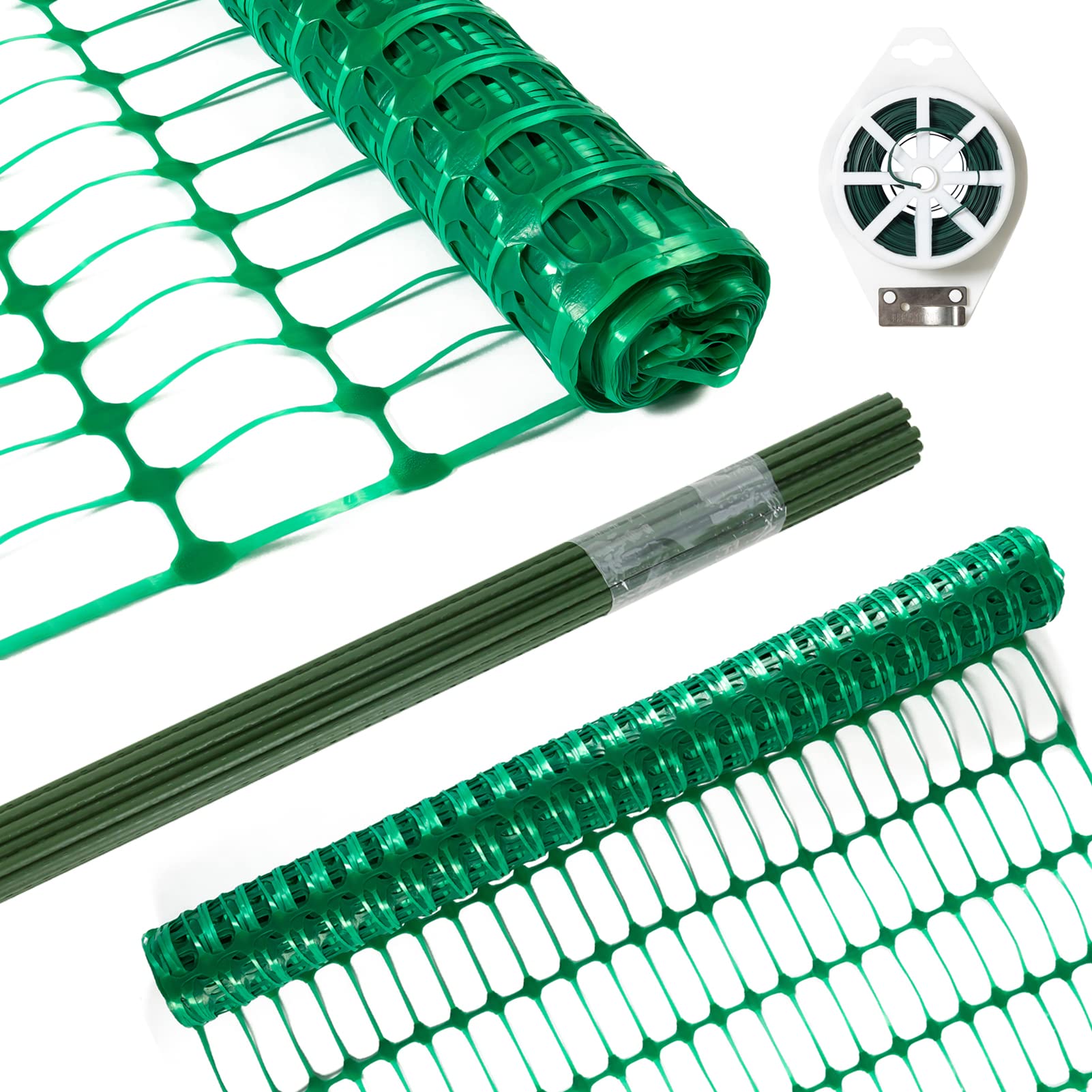 Safety Fence Plastic Mesh Fencing Roll,1 Roll with 25 Steel Stakes, Temporary Reusable Netting for Pool Fence, Garden, Construction
