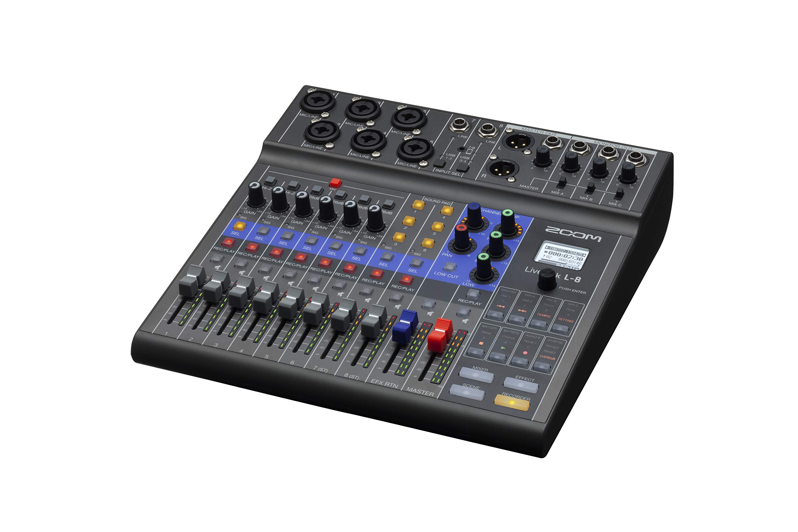 Zoom LiveTrak L-8 Podcast Recorder, Battery Powered, Digital Mixer and Recorder, Music Mixer, Phone Input, Sound Pads, 4 Headphone Outputs, 12-In/4-Out Audio Interface, Built In EQ and Effects