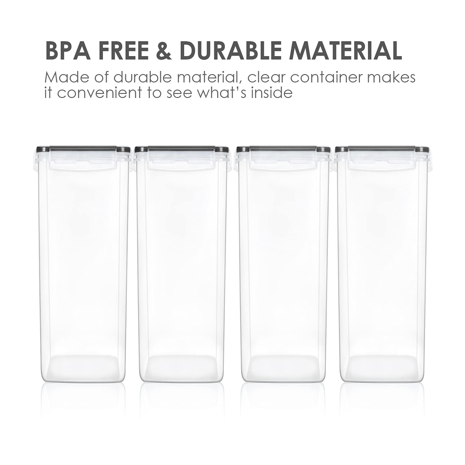 Vtopmart Extra Large Tall Airtight Food Storage Containers, 4 Pieces 5.9qt/6.5L Plastic PBA Free Kitchen Pantry Storage Containers for Spaghetti, Flour and Baking Supplies - Include 24 Labels, Black