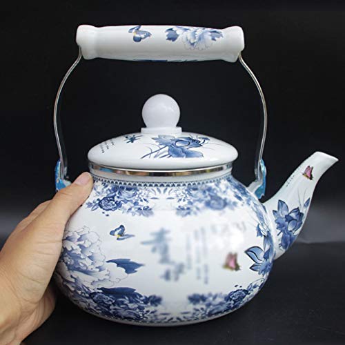 ZNZN Enamel Kettle Large Capacity Kettle Creative Open Flame Heating Chinese Style Teapot with Ergonomic Handle (2.5L /84.5OZ) Multifunctional Water Kettle