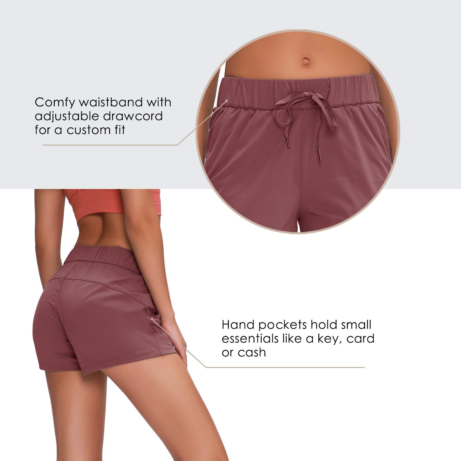Willit Women's Shorts Hiking Athletic Shorts Yoga Lounge Active Workout Running Shorts Comfy Casual with Pockets Bordeaux L