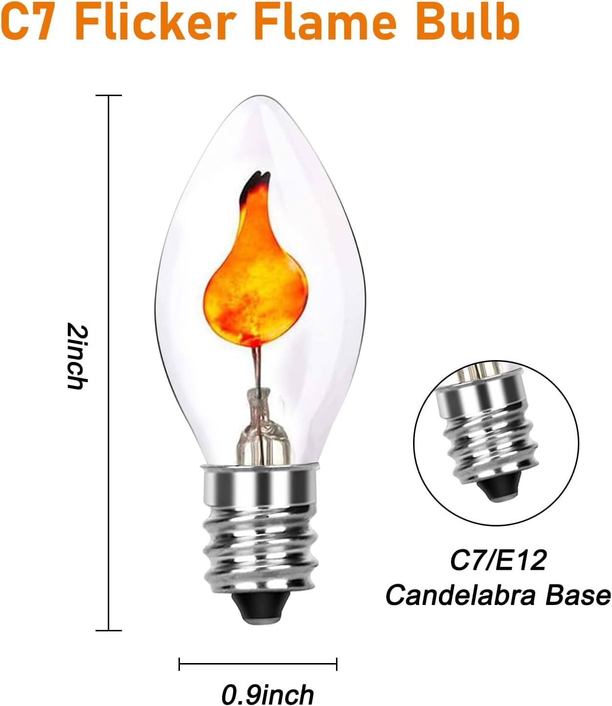 Tupkee C7 Flickering Flame Bulb β 1W, Light Bulb with Orange Glow That flickers and Dances up and Down - Replacement for E12 Base Christmas Candolier Window Candle - 2/Pkg
