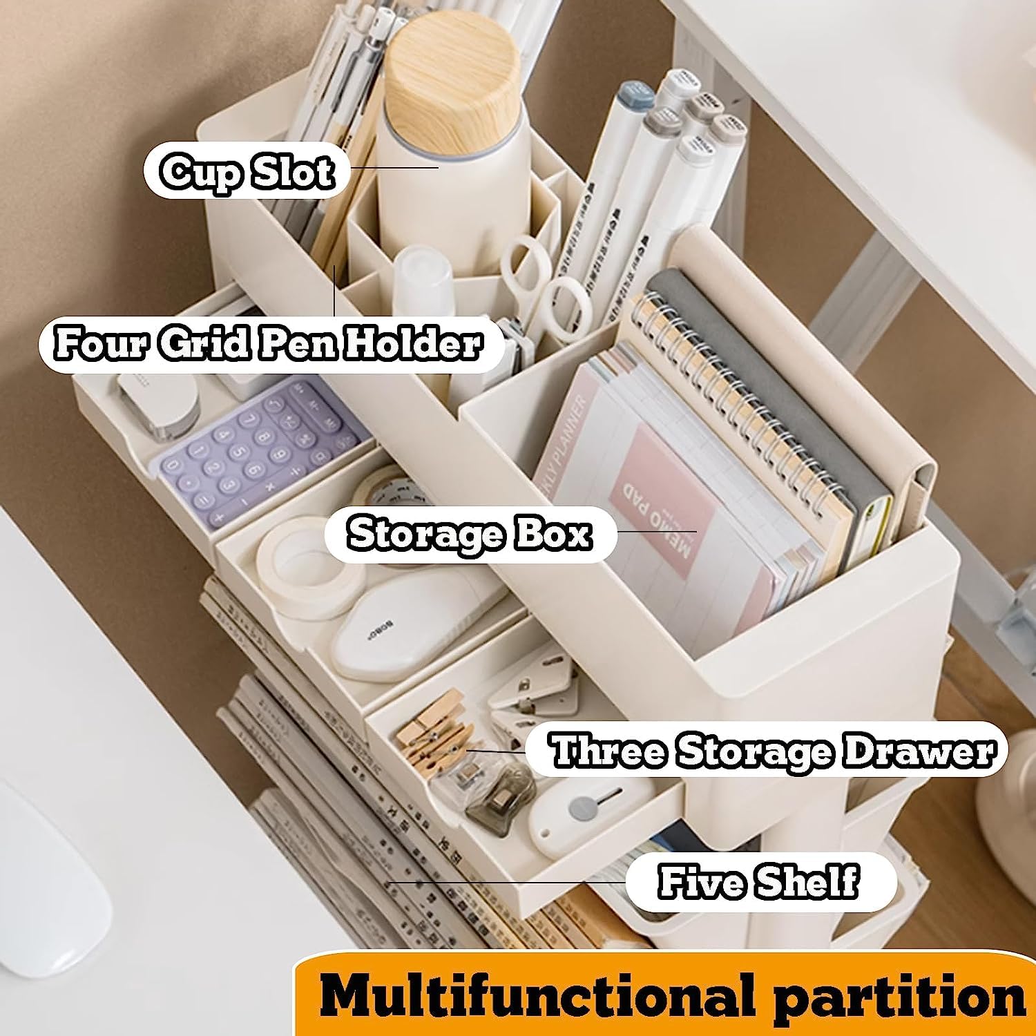 Rolling Cart Organizer, Multi-Functional Movable Storage Book Shelves with Lockable Casters for Study Office Kitchen Classroom, 6 Tier Mobile Bookshelf, 6 Tier Rolling Utility Cart, (Color : 1)