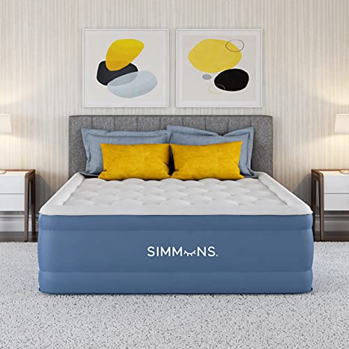 Simmons Rest Aire Mattress Air Bed with Side Built-in Pump and Soft Velveteen Topper, 17" Queen