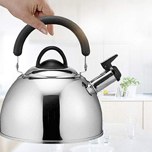 ZNZN Silver Stainless Steel Kettle Sound Kettle Stovetop Teapot with Heat-Proof Handle Classic Large Capacity (2.5L, 84.5OZ) Multifunctional Water Kettle