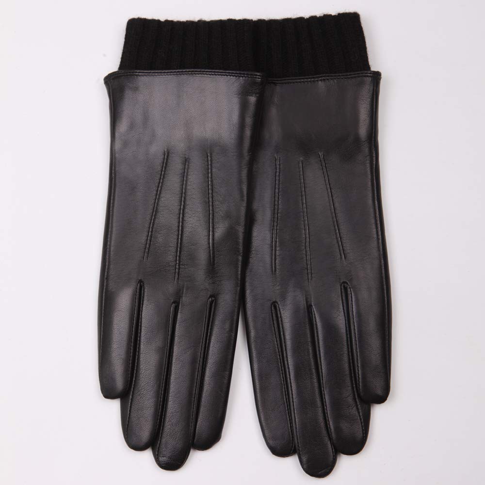 Winter Leather Gloves for Women - Warm Touchscreen Cashmere/wool Blend Lining Driving Windproof (7 (Medium), Black)