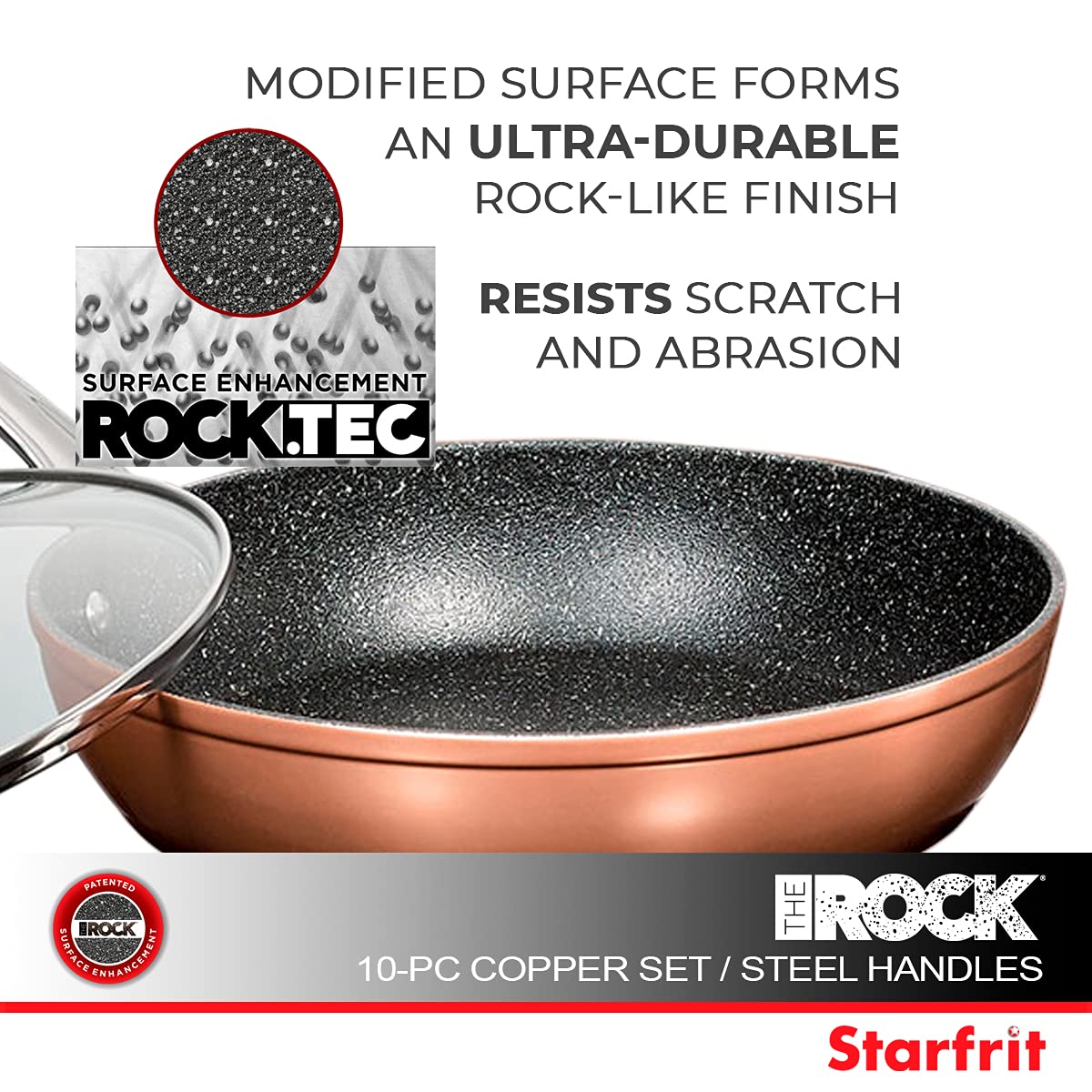 Starfrit The Rock 030910-001-STAR 10-Piece Copper Cookware Set, Black, 26.7in x 15.1in x 9.5in