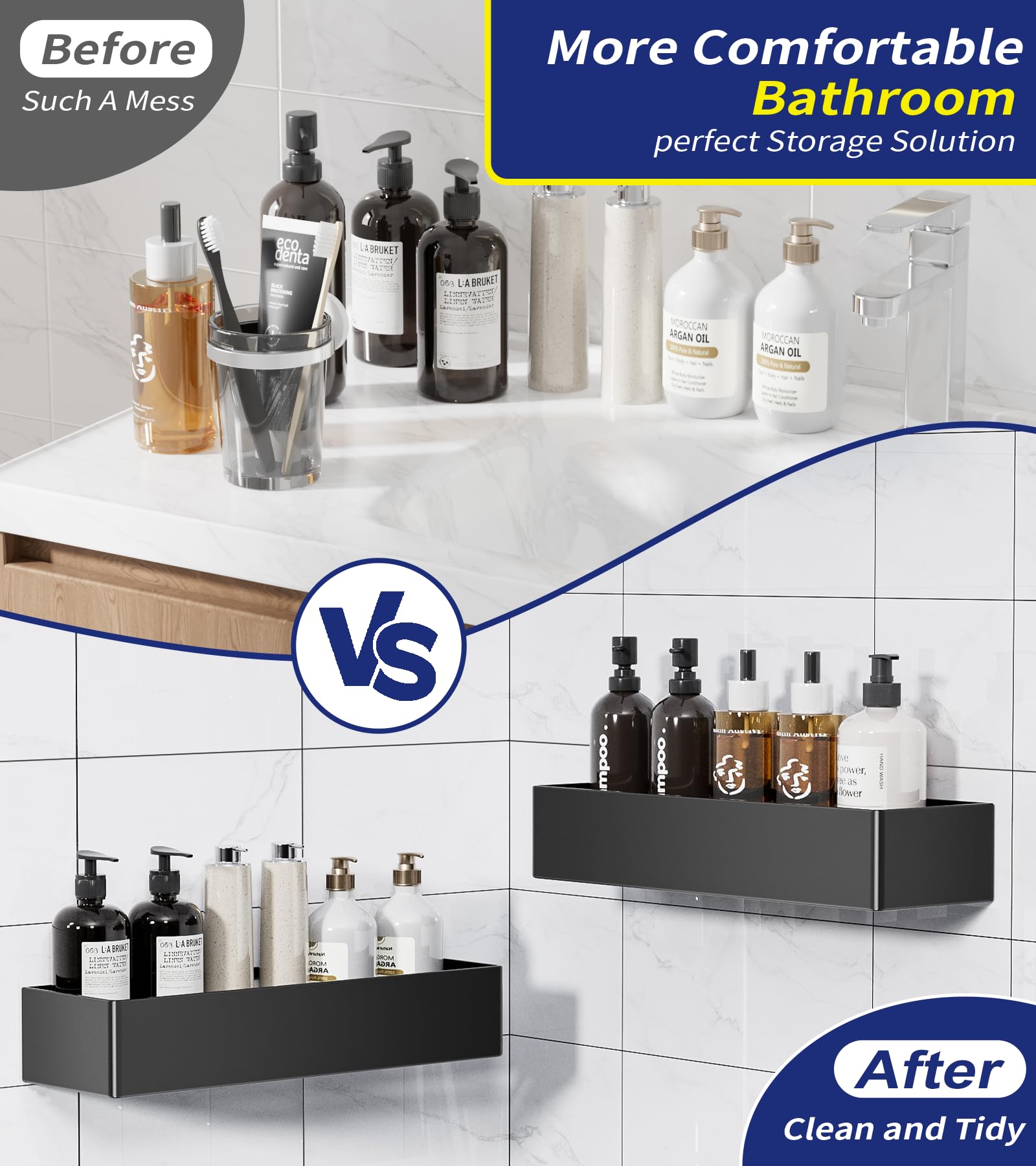 Statiem Adhensive Shower Caddy 2 Pack, Stainless Steel Shower Shelf for Inside Shower Drill-Free Shower Organizer for Bathroom Organization and Storage