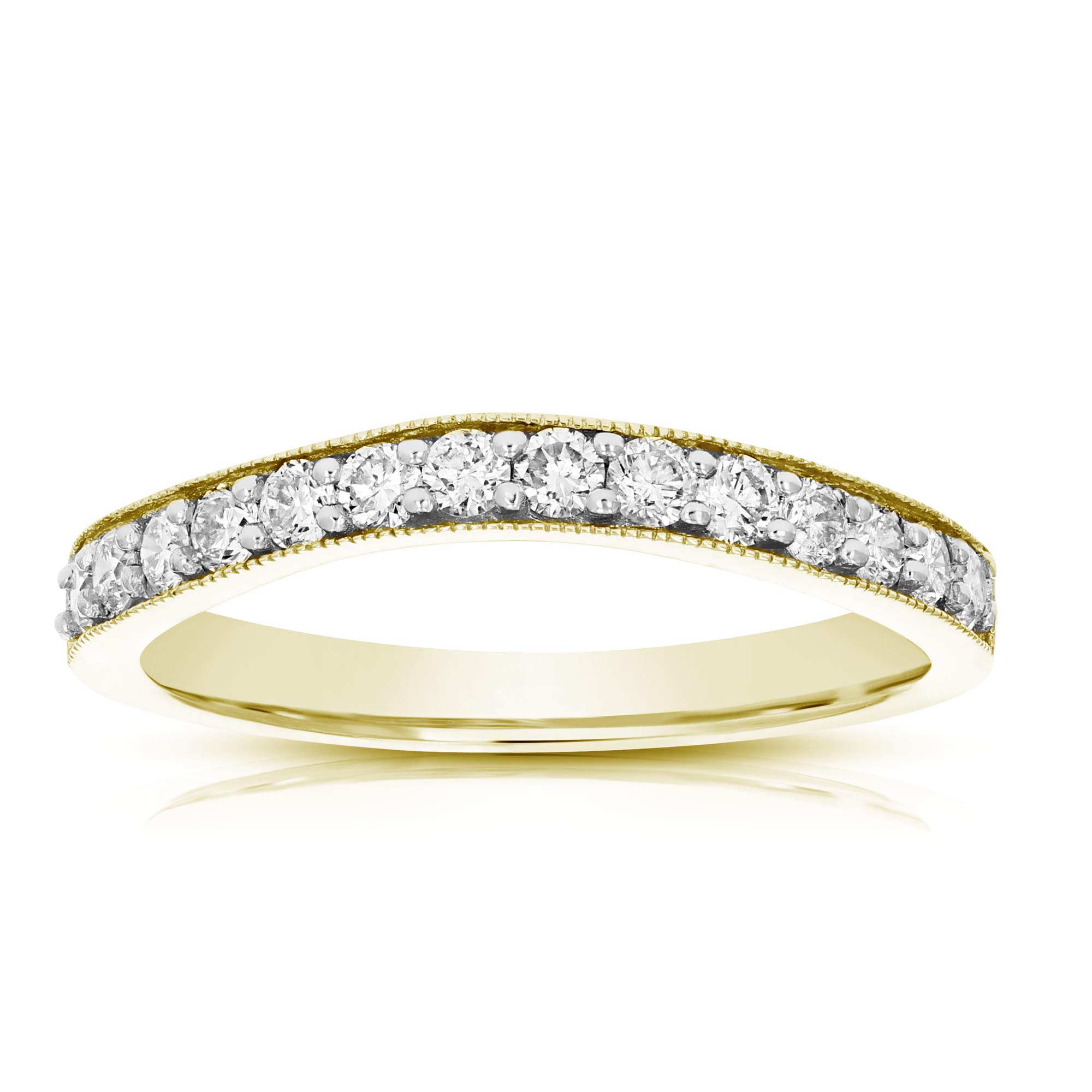 VIR JEWELS 1/2 cttw Diamond wedding Band for Women, Contour Wave Round Diamond Wedding Band in 14K Yellow Gold Prong Set, Size 7