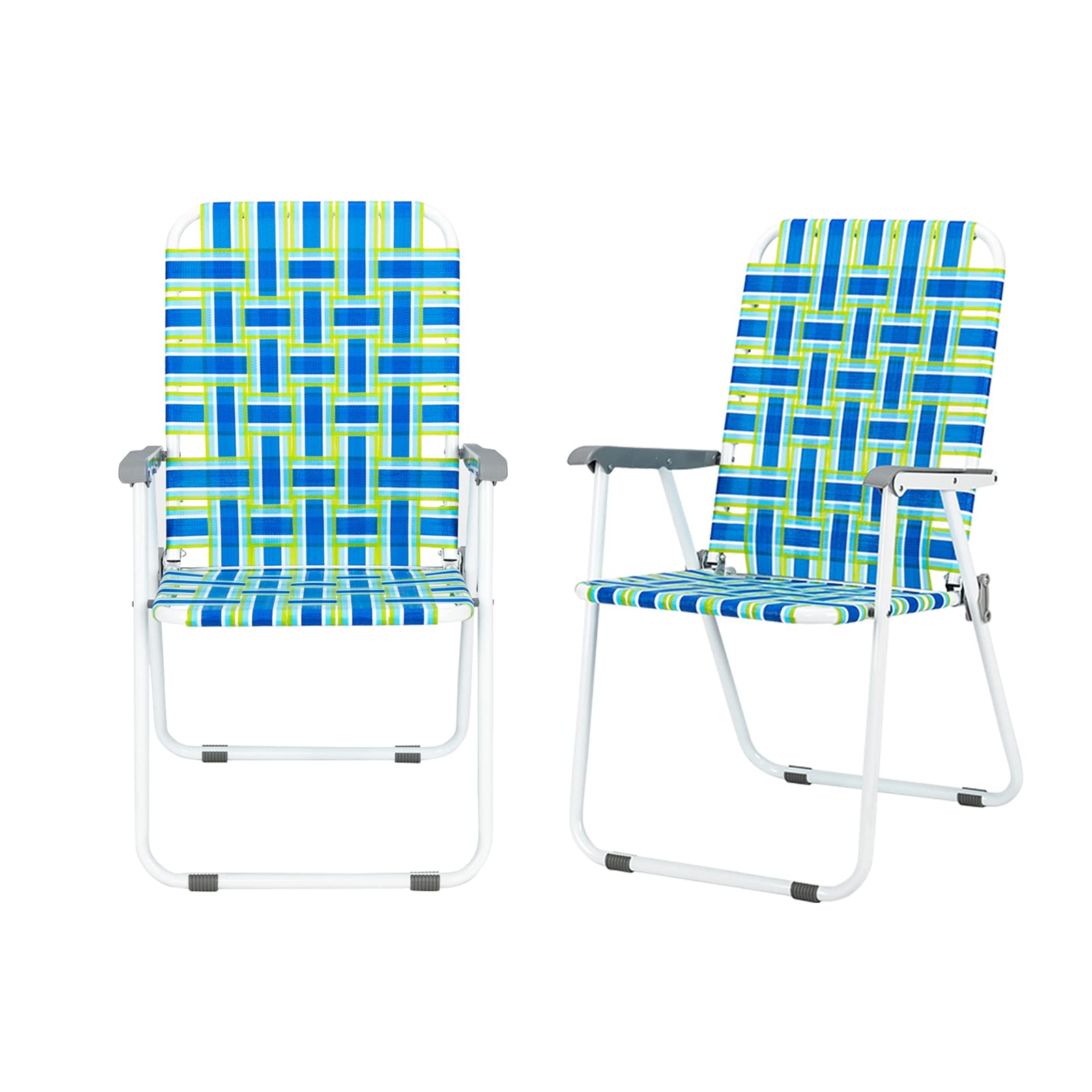WEI WEI GLOBAL 2 Pack Folding Camping Lawn Chairs, Outdoor Webbed Dining Chair for Beach Patio Garden Poolside Party, Blue