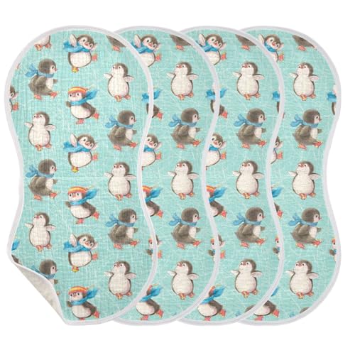 vvfelixl Baby Burp Cloths Cute Penguins Skates Baby Newborn Cotton Burping Cloths Set Baby Washcloths 4 Pack Blue