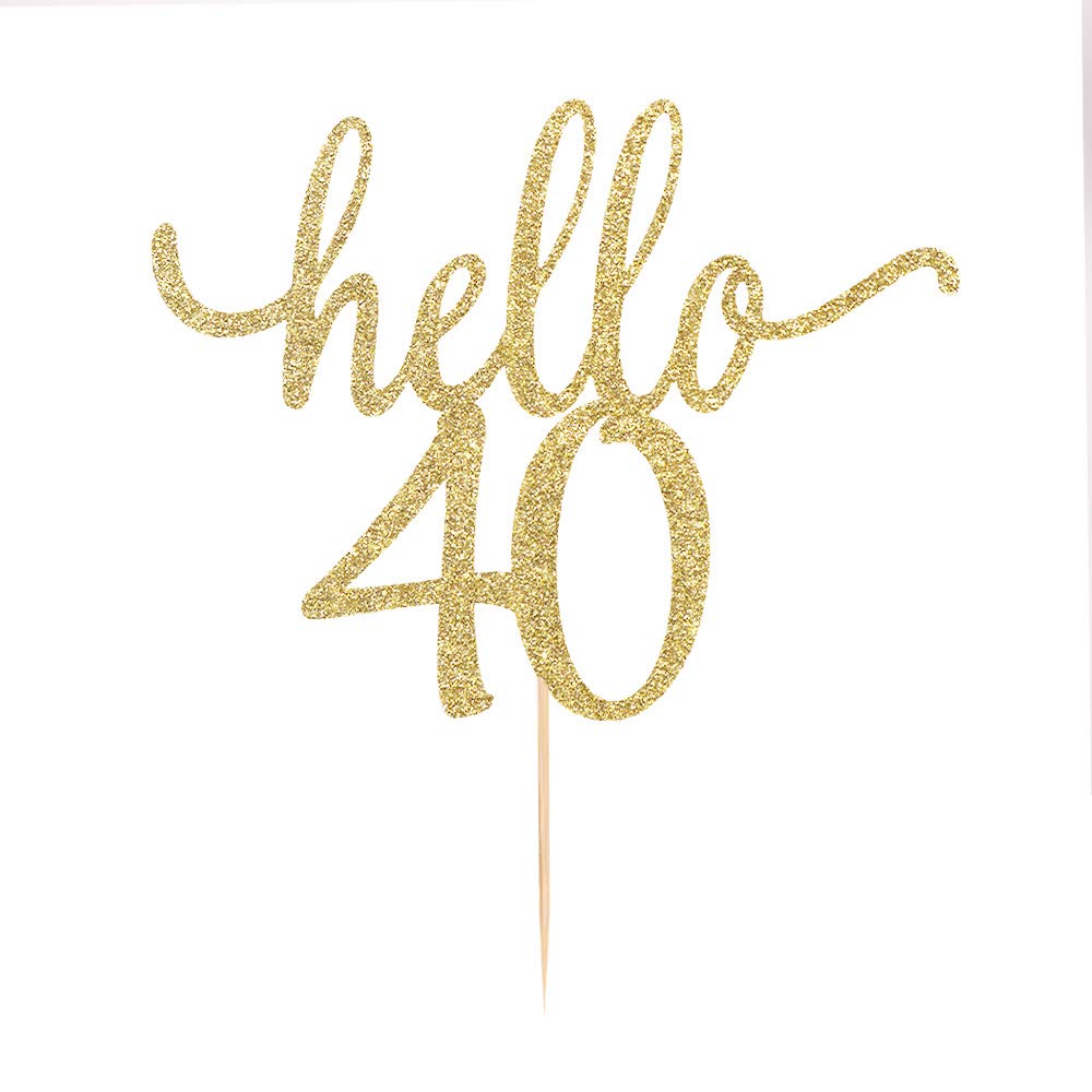 sodasos Golden Glitter Hello 40 Cake Topper - Cheer to 40th Years - 40 and Fabulous Cake Topper - Wedding Anniversary Party Sign Decorations (40)…
