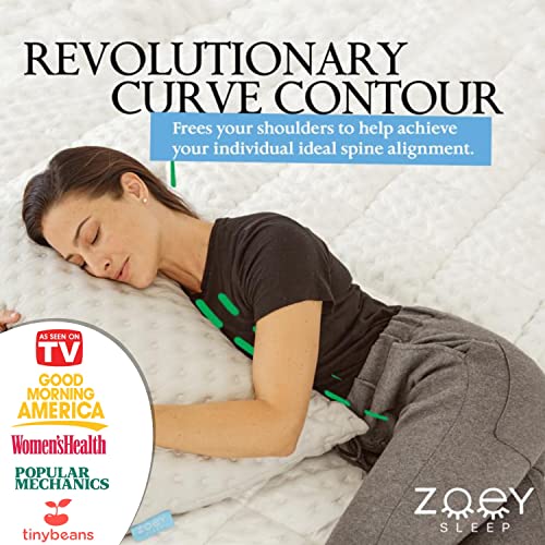 Zoey Sleep Side Sleep Pillow for Neck and Shoulder Pain Relief - Adjustable Memory Foam Bed Pillows for Sleeping - Plush Machine Washable Pillow Cover - Queen Size 19" x 29" (Queen, White)