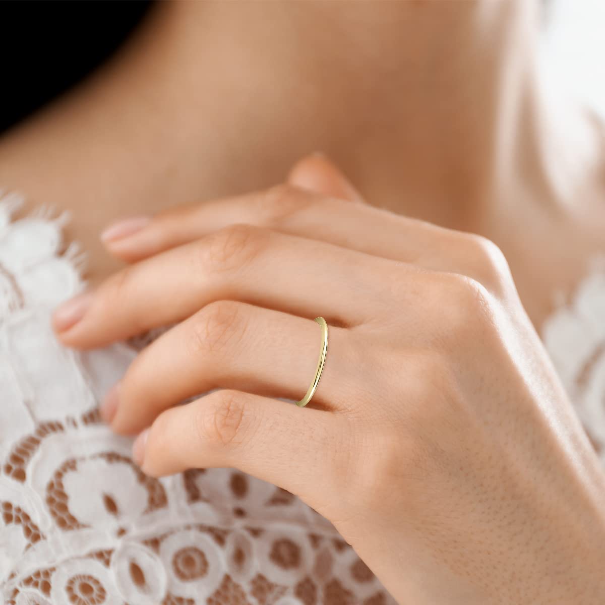 SZUL 1mm Thin Domed Wedding Band Available in 14K Yellow Gold, 14K White Gold, and 14K Rose Gold (Yellow-gold, 8.5)