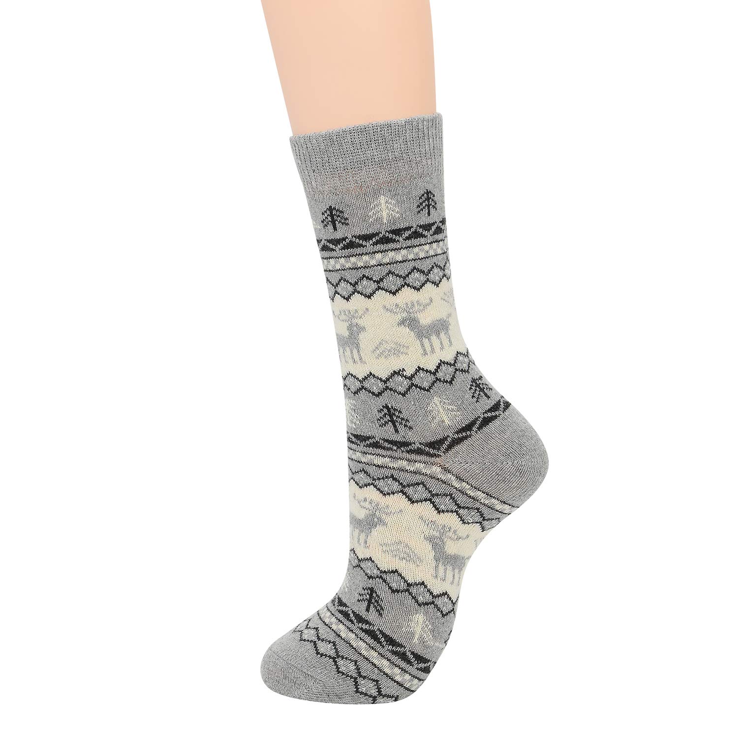 Zando Mens Wool Socks Athletic Socks Soft Warm Socks Thick Fall Winter Socks Crew Socks Knit Cozy Socks Hiking Socks Wool Socks for Men Christmas Deer Shoe Size:6-10