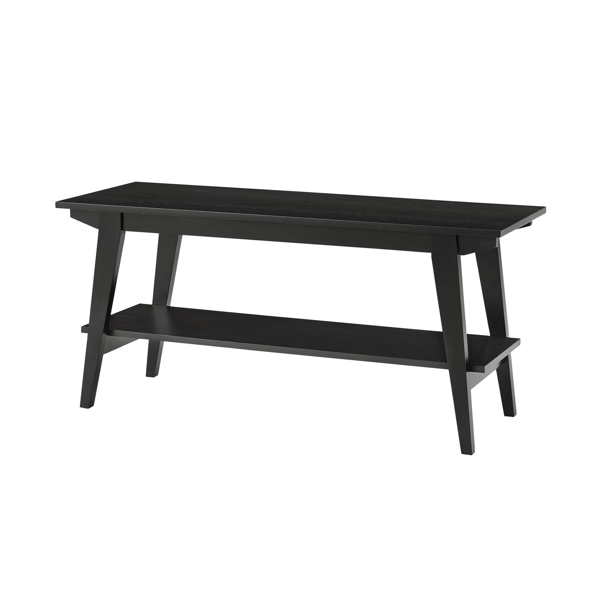 Walker Edison Sibu Japandi Minimalist Entry Bench with Lower Shelf, 39 Inch, Black