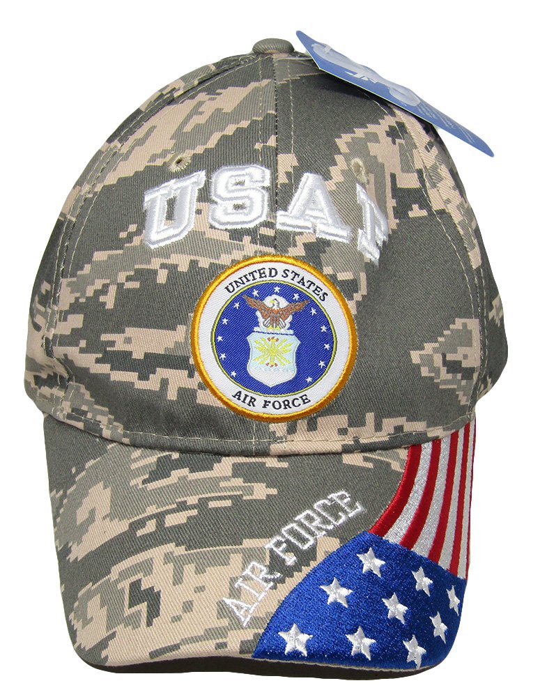USAF United States Air Force USA Flag On Bill Digital ACU Camo Embroidered Cap