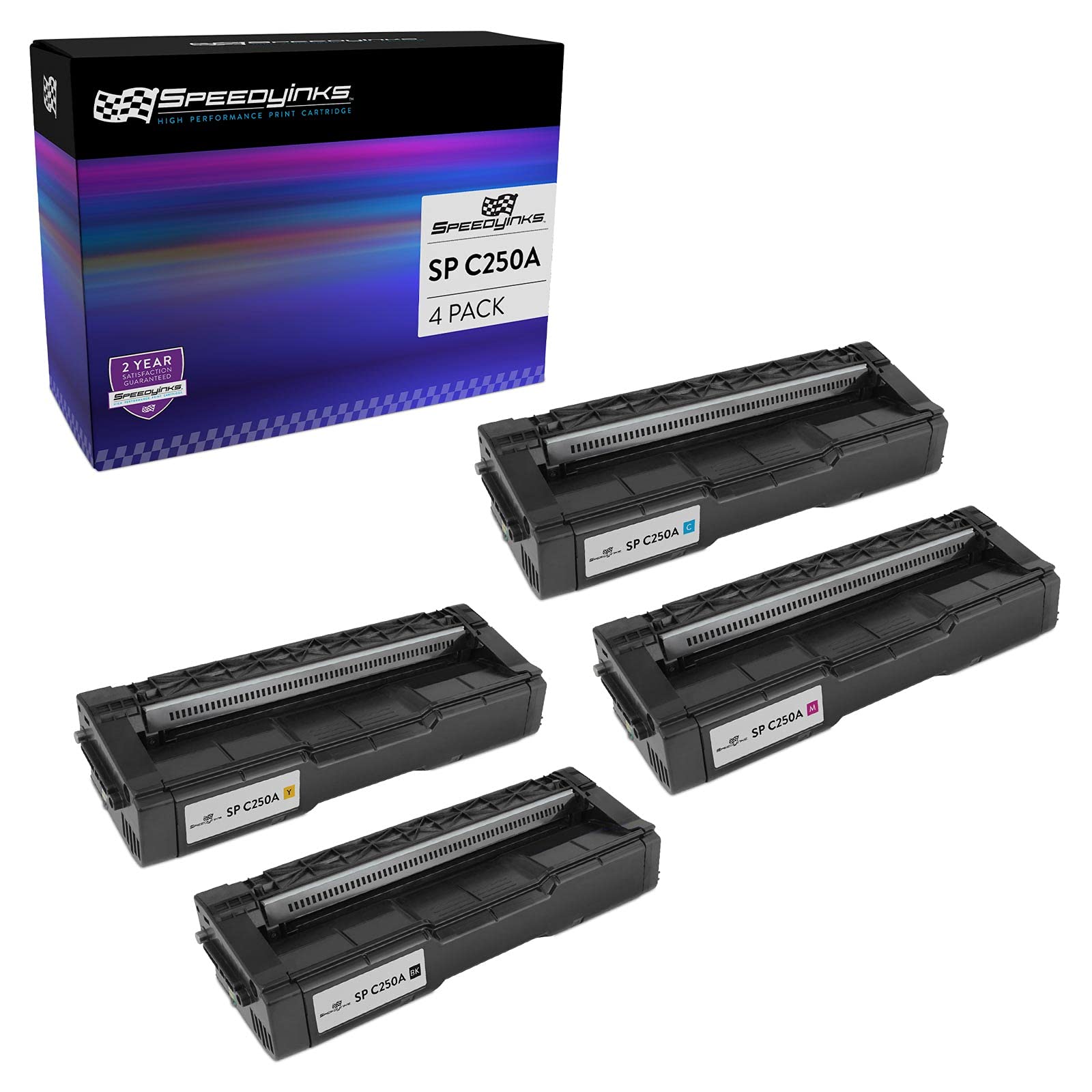 SPEEDYINKS Compatible Toner Cartridge Replacement for Ricoh SP C250A (1 Black, 1 Cyan, 1 Magenta, 1 Yellow, 4-Multipack) Compatible with Ricoh SP C250DN