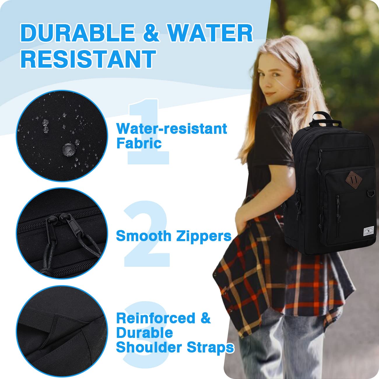 VX VONXURY School Backpack Water Resistant 15 Inch Girls Bookbag Schoolbag with Double Comparments Backpacks for Teen Boys