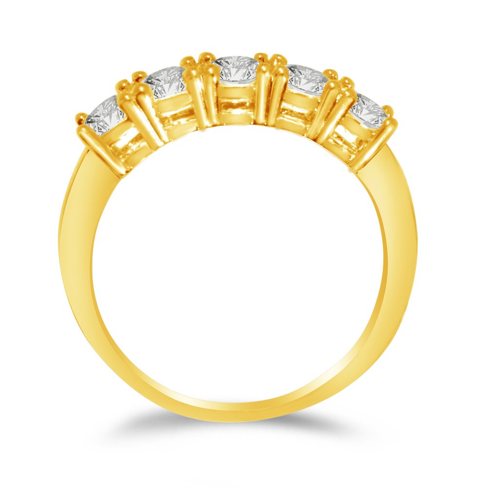 Size - 8.5 - Solid 14k Yellow Gold 3.5mm Round Cut Five Stone Prong Set Anniversary Ring Wedding Band CZ Cubic Zirconia 3/4 cttw.