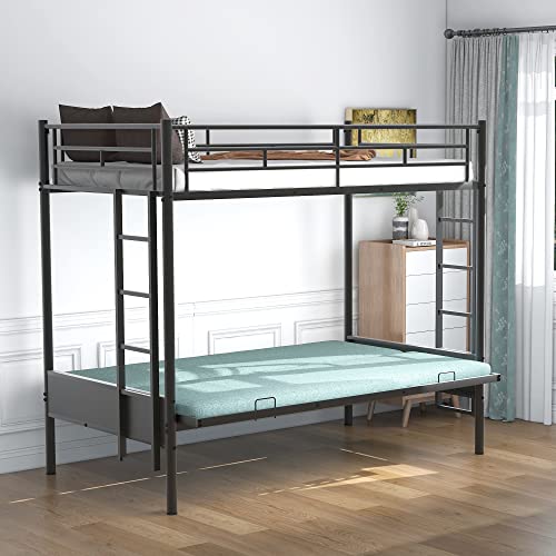 WOXYX Twin over Full Metal Bunk Bed, Multi-Function Beds Frame for Bedroom,Black