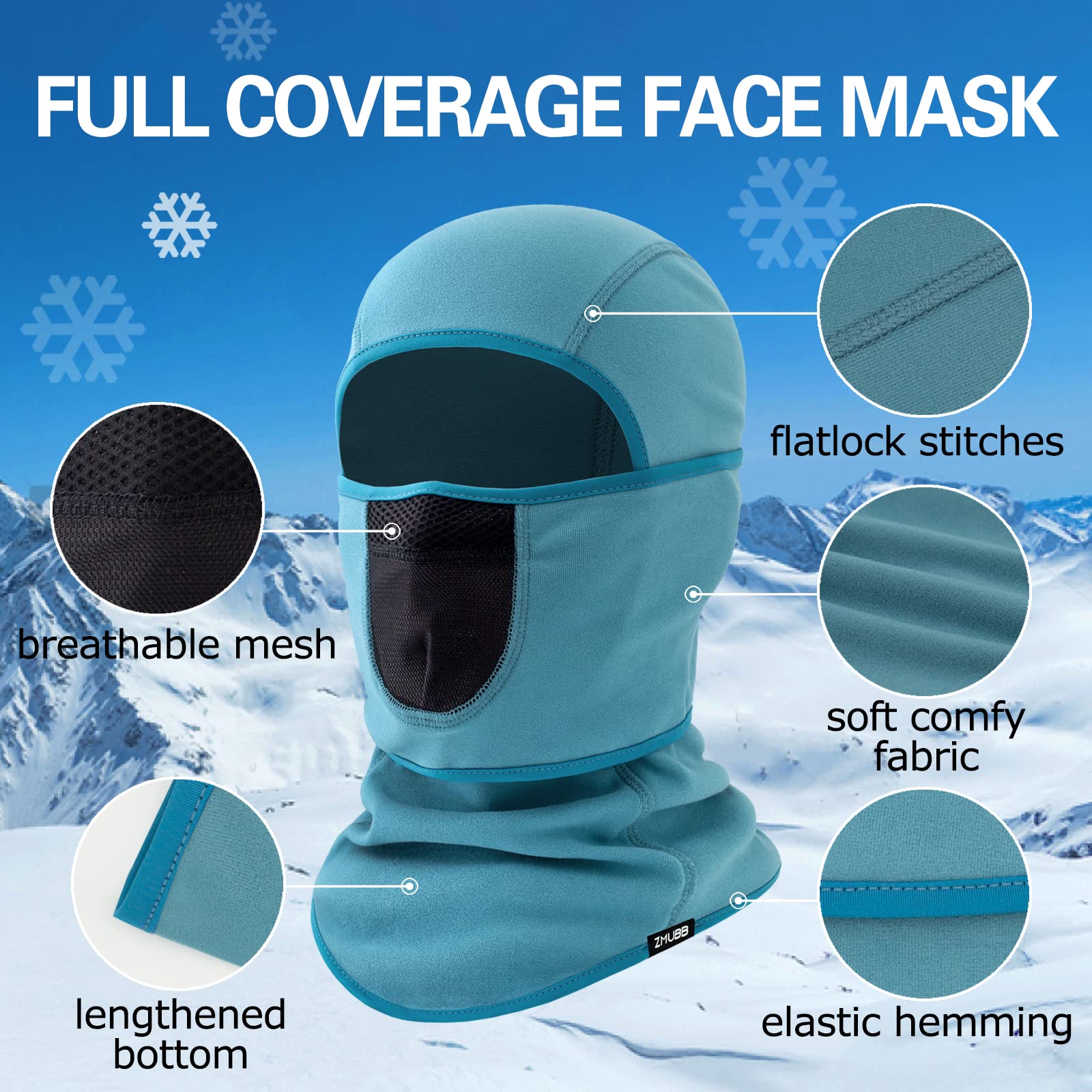 ZMUBB Balaclava Ski Mask with Warm Fleece & Breathable Mesh,Winter Face Mask for Skiing,Snowboarding,Motorcycling Black