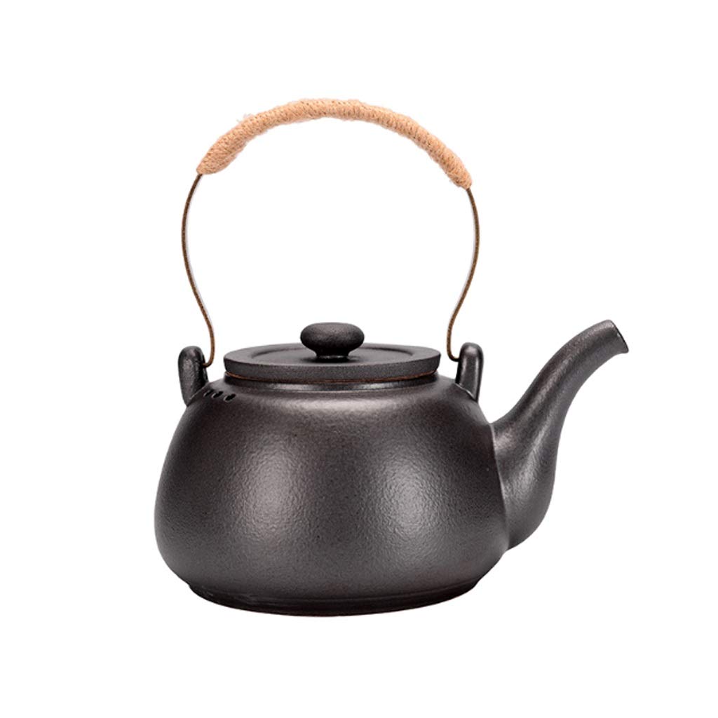 ZNZN Black Round Kettle Ceramic Kettle Creative Retro Chinese Style Teapot Suitable for Household Stoves (900ML, 30.4OZ) Multifunctional Water Kettle