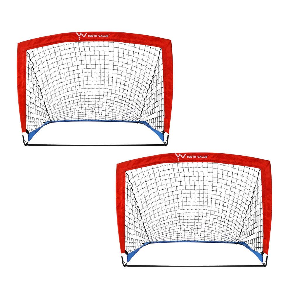 YV YOUTH VALUE 4ft x 3ft LED Soccer Goals W' LED Strips for Playing at Nightfall, Easy Fold Up Set of 2 Portable Soccer Goal Nets