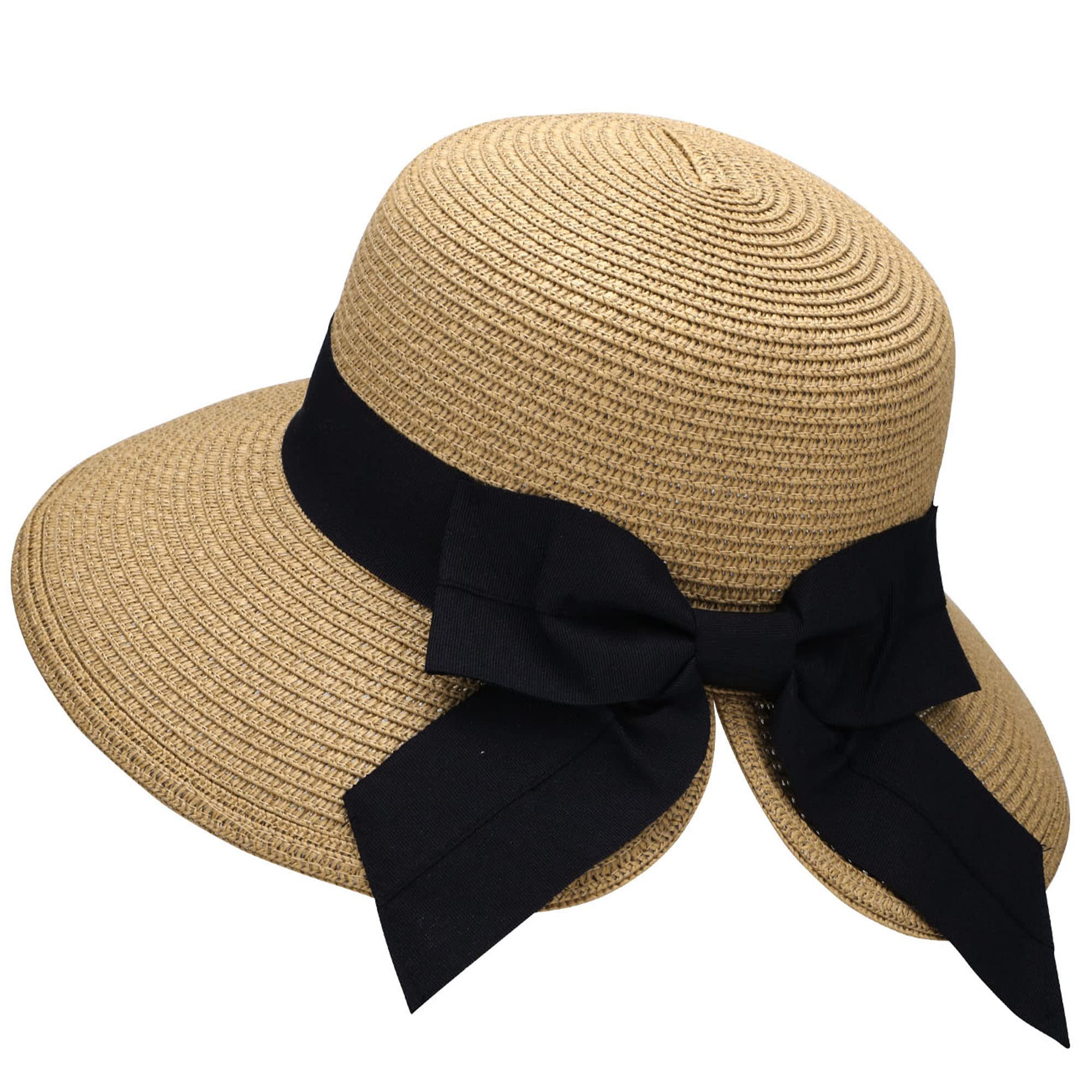 Verabella Womens Straw Beach Hat Lightweight Summer Foldable/Packable Floppy Hats for Women Fashionable,Nature
